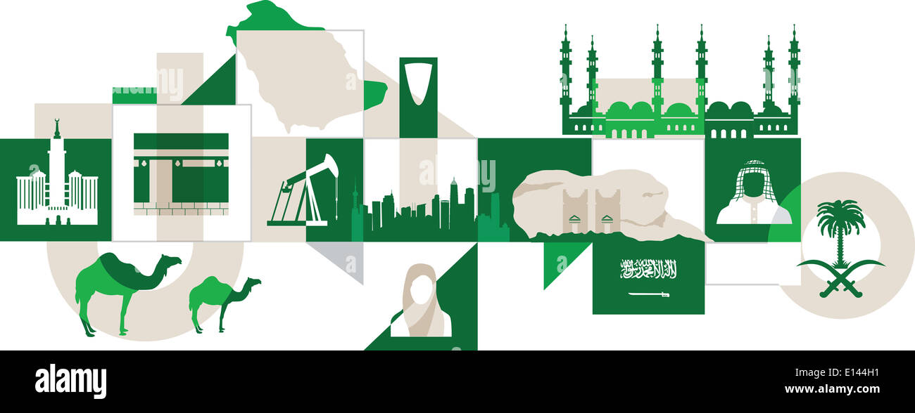 Illustrative collage of Saudi Arabia over white background Stock Photo ...