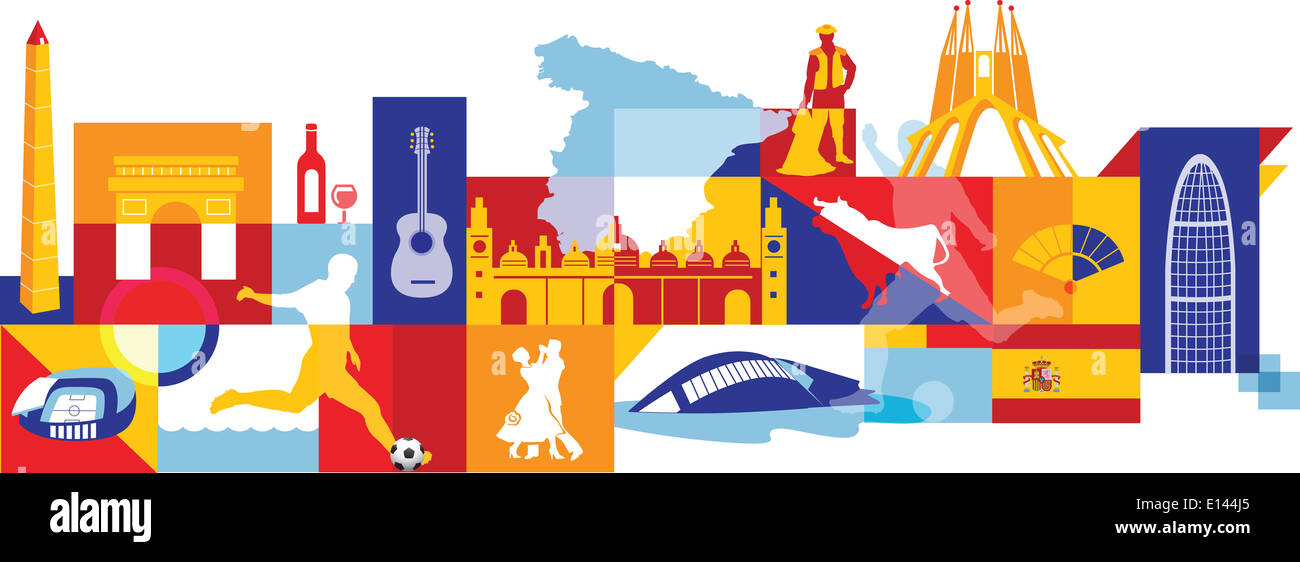 Illustrative collage of Spain over white background Stock Photo - Alamy
