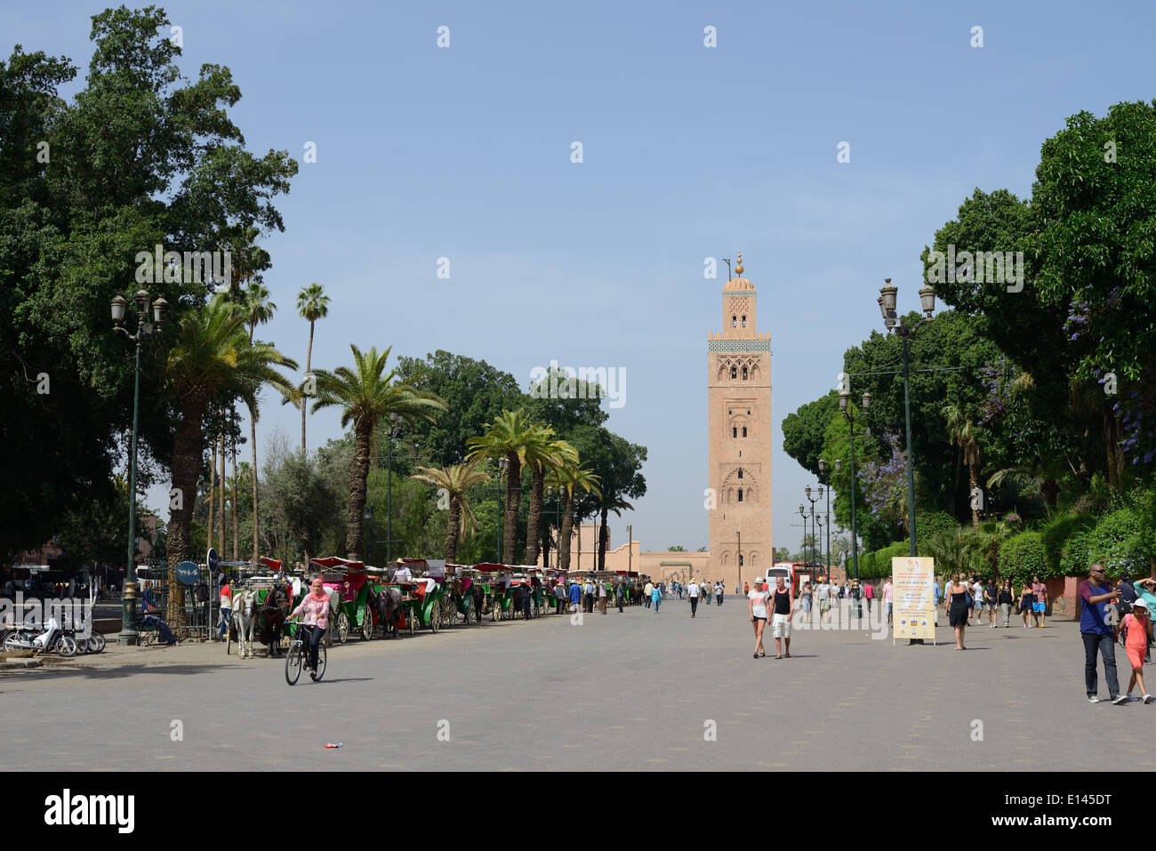 Marrakech in Morocco on a hot sunny day. City centre near to the square ...