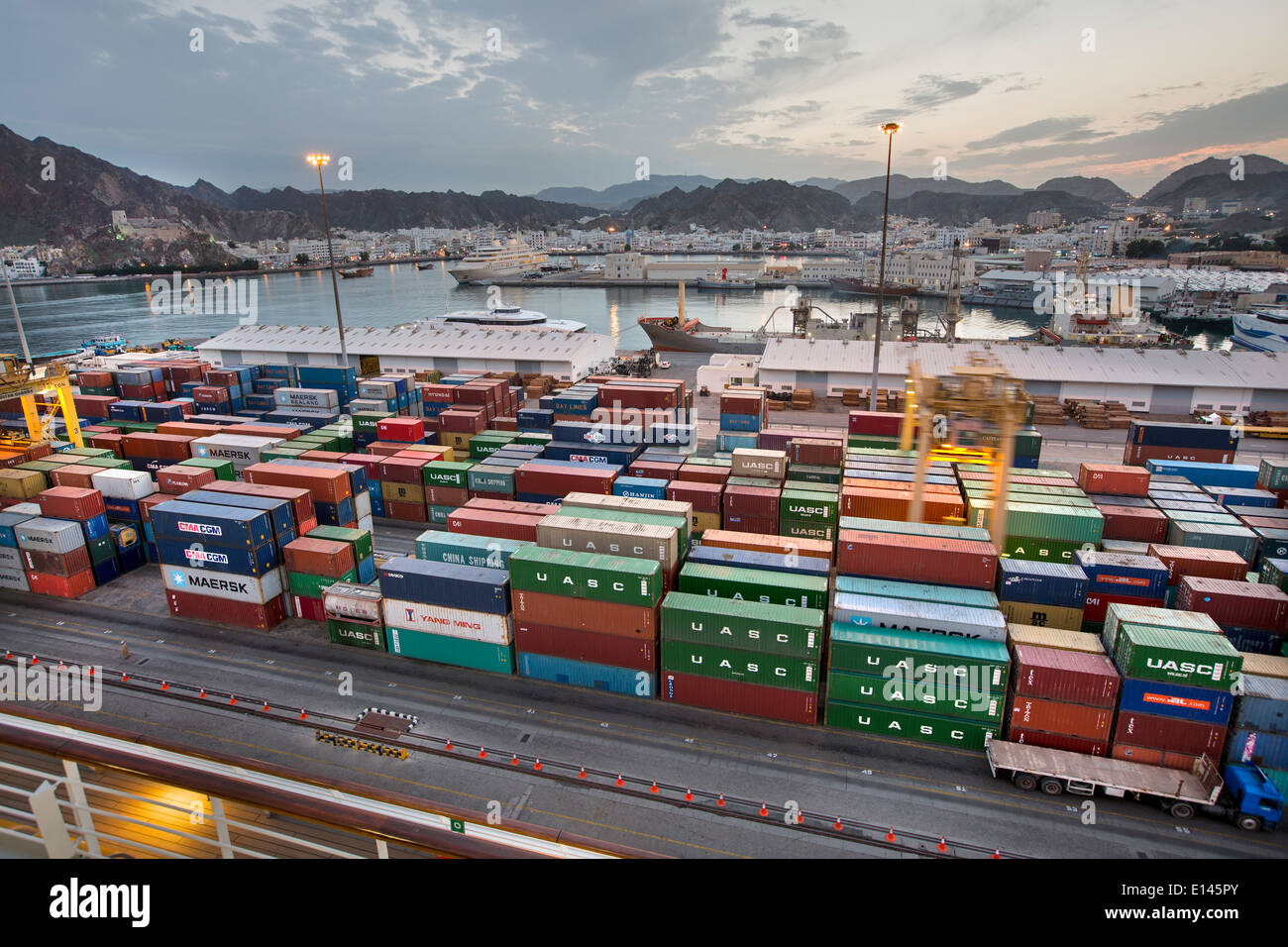 Oman, Muscat, Harbor Mina As Sultan Qaboos. Port of containers ...