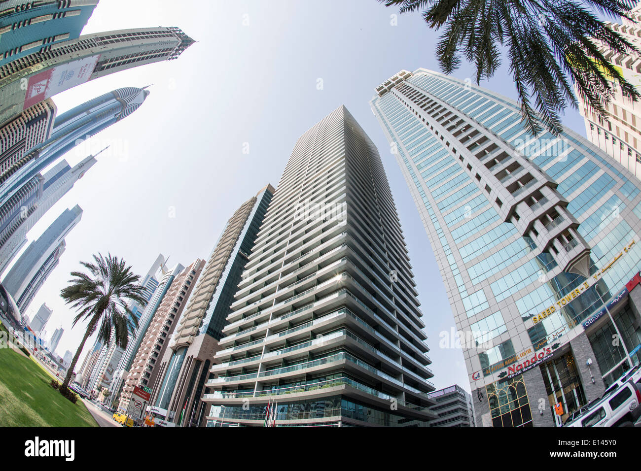 United Arab Emirates, Dubai, The financial city center along Sheikh ...