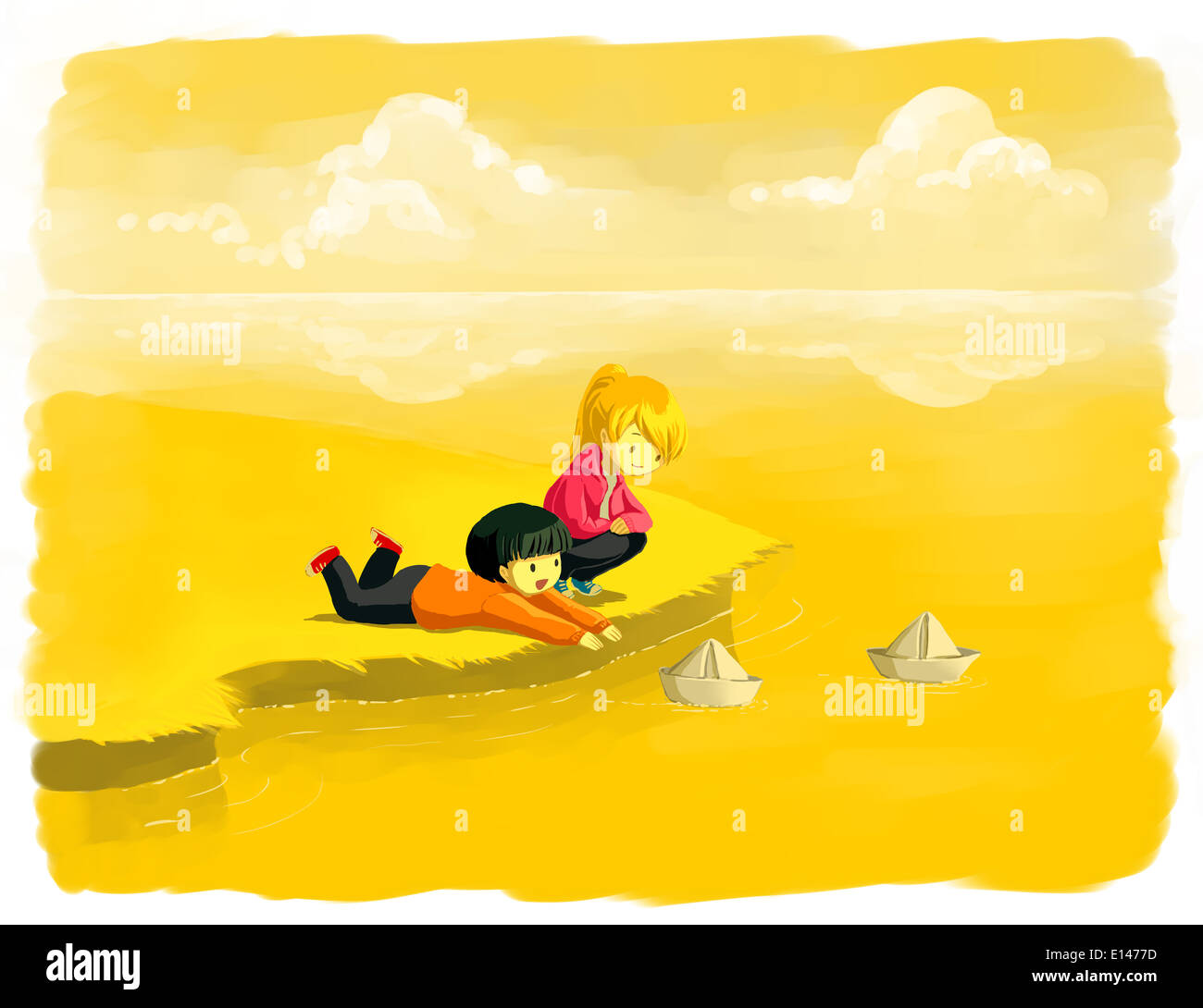 Kids playing paper boats hi-res stock photography and images - Alamy