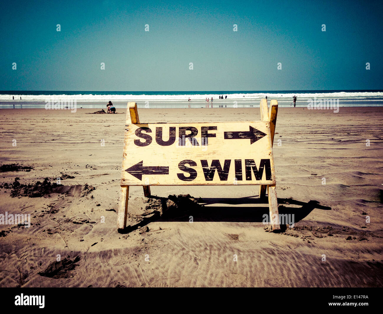 Surf and swim sign on beach, San Diego, California, United States Stock ...