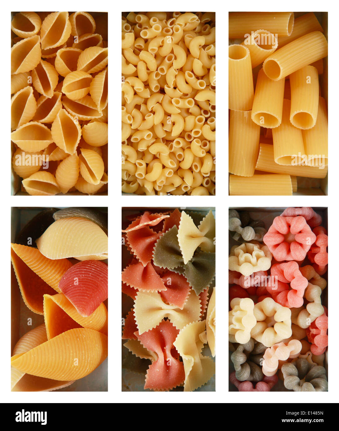 Six handfuls of pasta of different colors Stock Photo - Alamy
