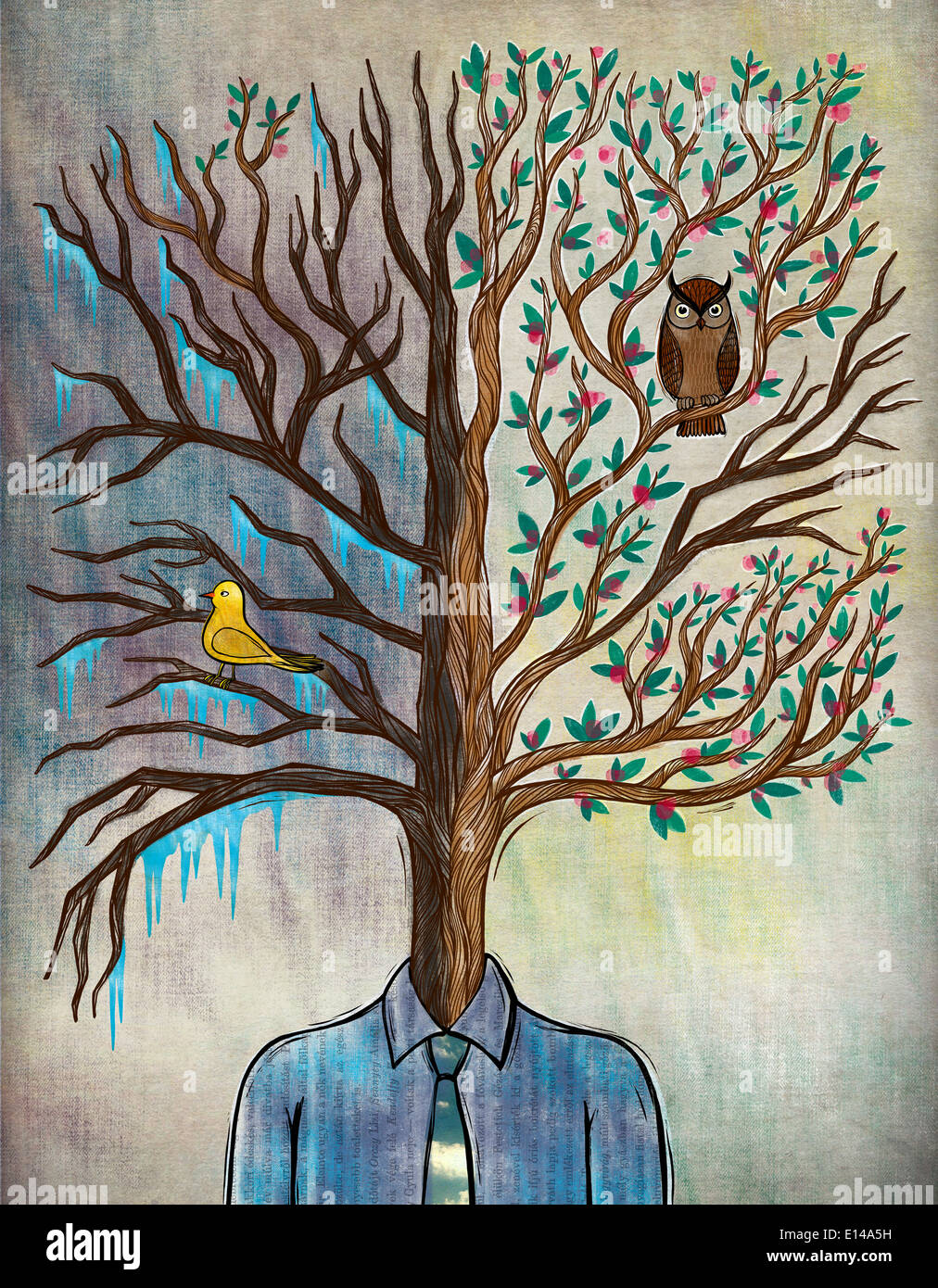 Illustration of man with tree head representing bipolar disorder Stock ...