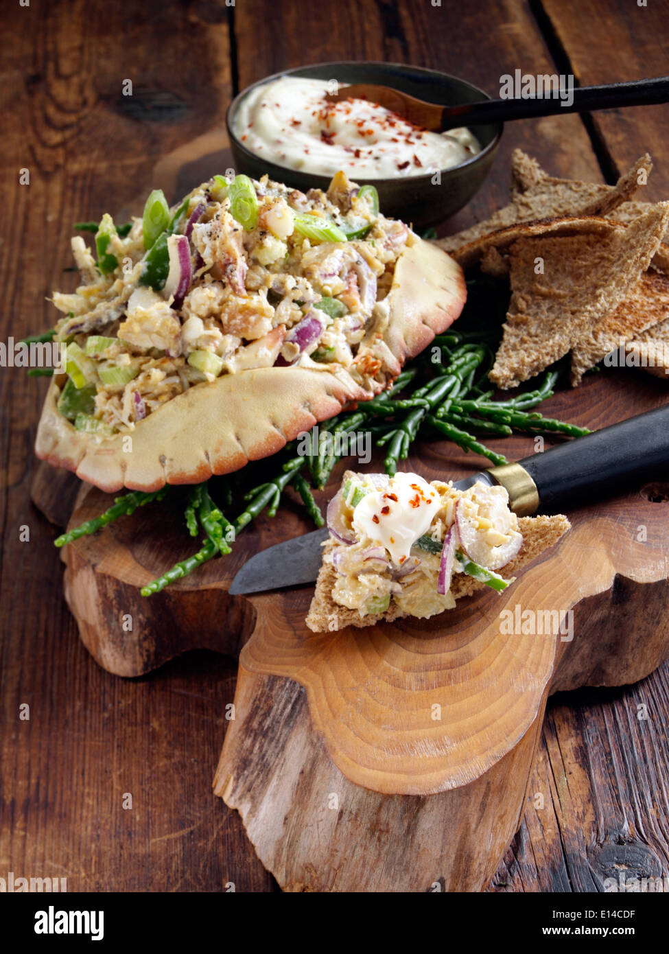 Spicy crab chilli mayo with French toast Stock Photo - Alamy