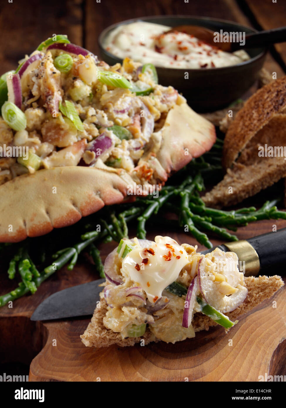 Spicy crab chilli mayo with French toast Stock Photo - Alamy
