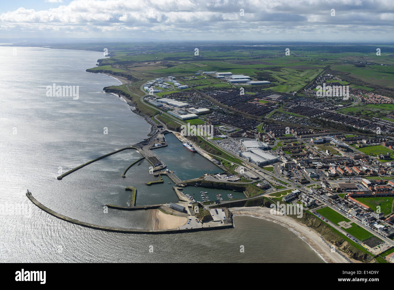 An aerial view looking south over Seaham and down the coast showing the ...