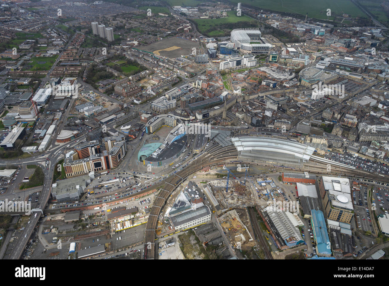 An aerial image looking from Newcastle station towards the Gallowgate ...