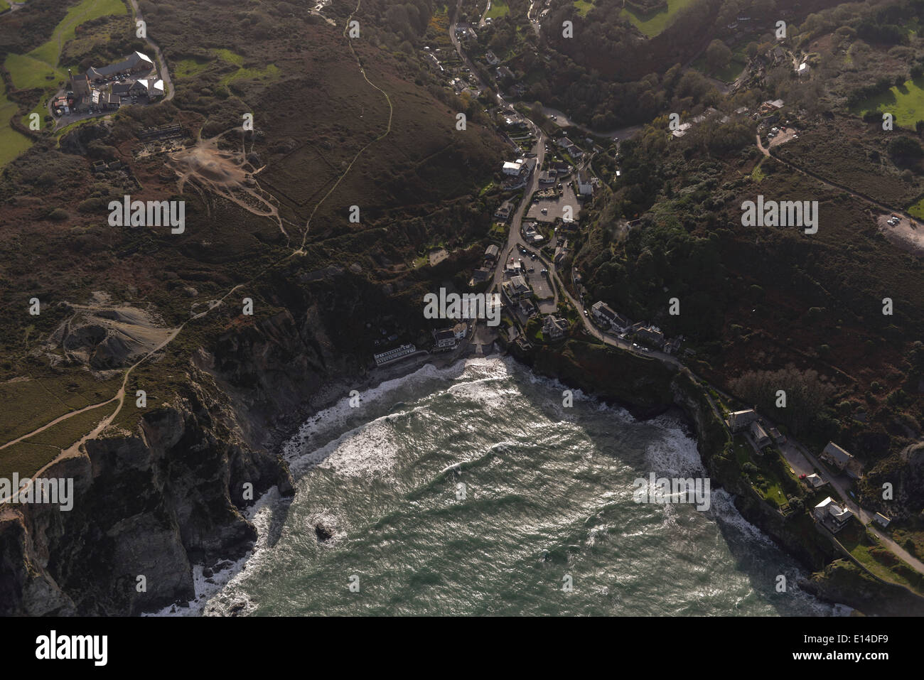An atmospheric evening aerial view showing the coast of Cornwall ...