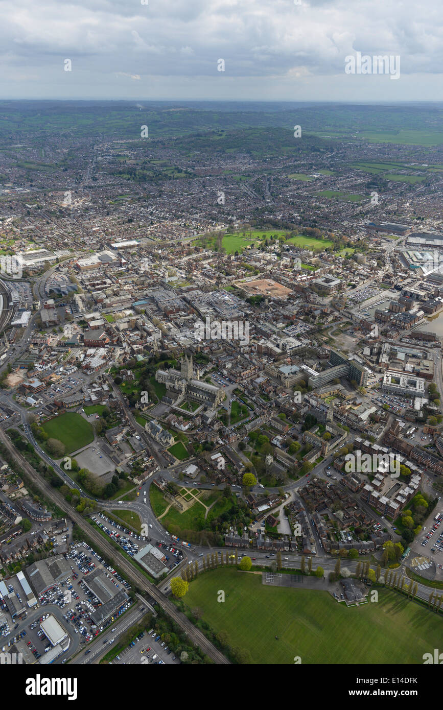 An aerial view looking from the north towards Gloucester city centre ...