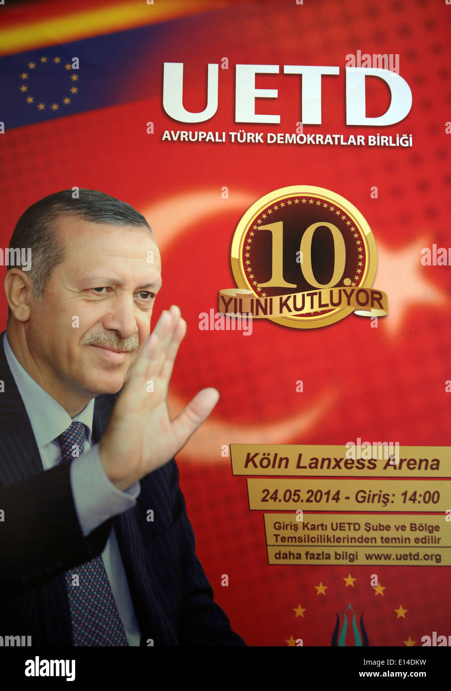 A poster, which promotes the Erdogan appearance in Cologne, sits on a ...