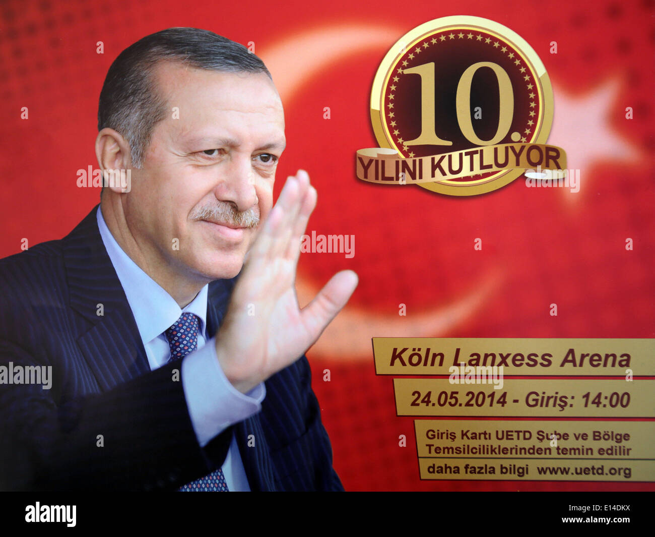A poster, which promotes the Erdogan appearance in Cologne, sits on a ...