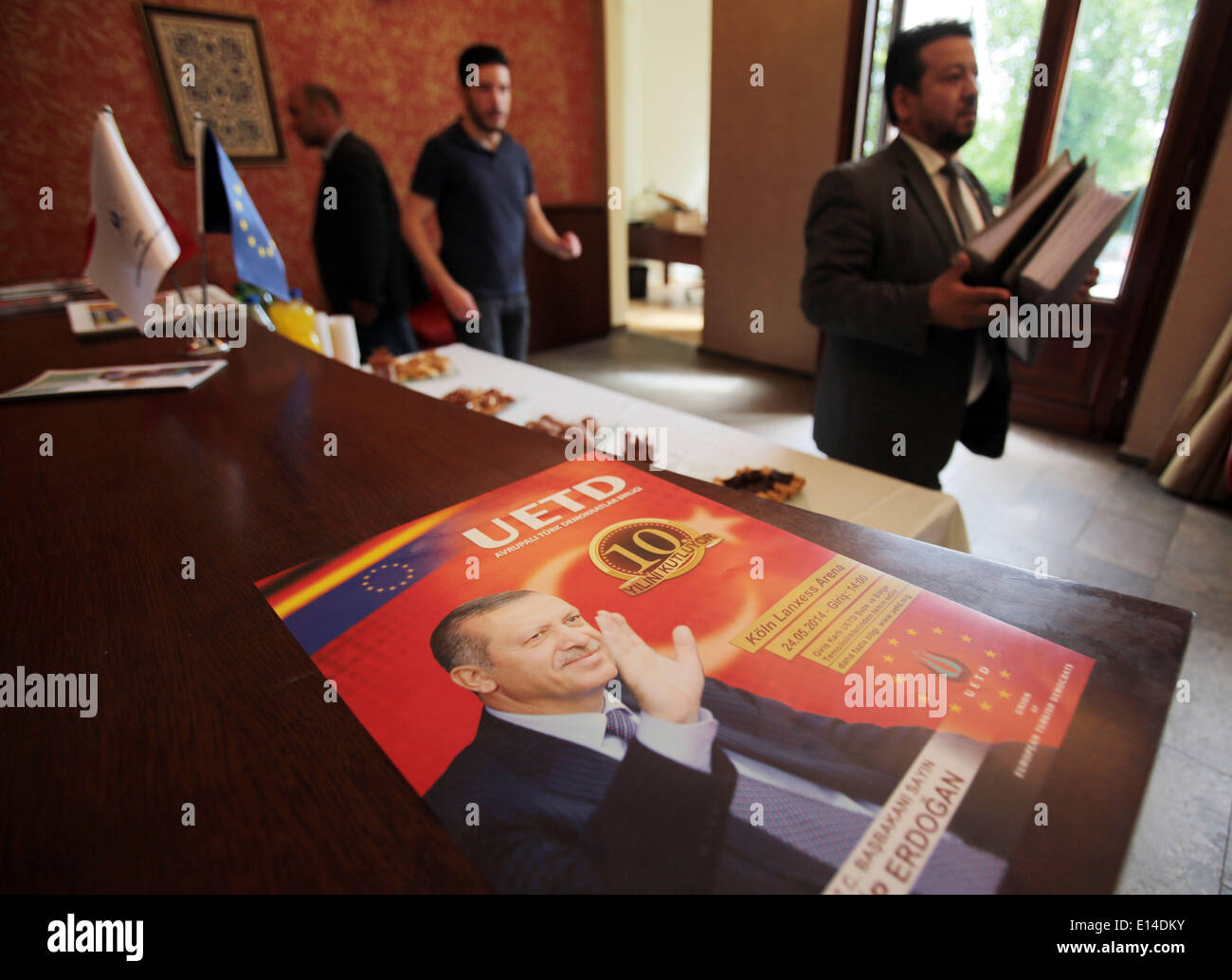 A poster, which promotes the Erdogan appearance in Cologne, sits on a ...