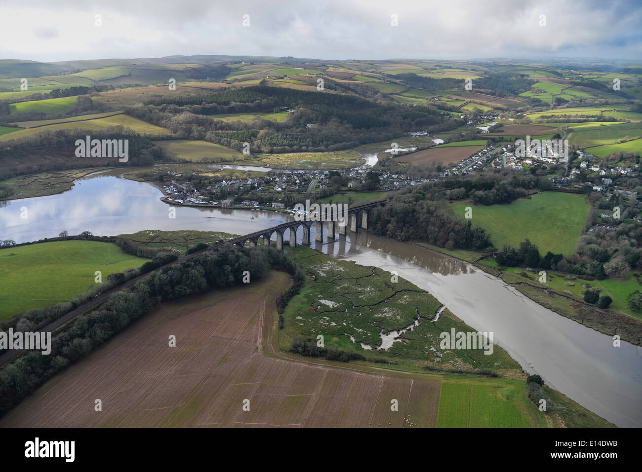 An aerial view of St Germans in Cornwall showing the viaduct over the ...