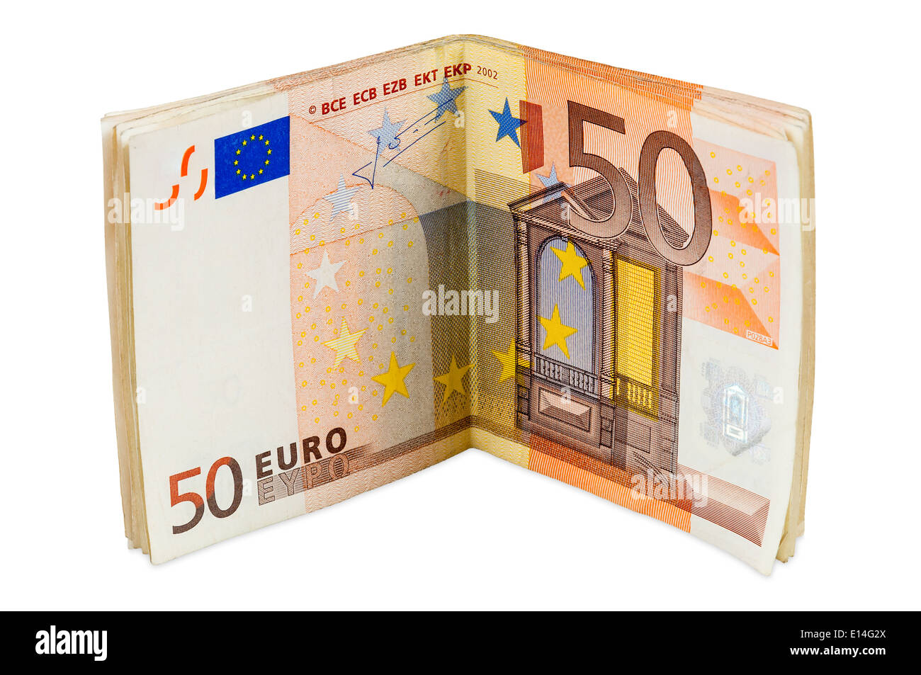 Banknotes of 50 euro isolated on white background with clipping path ...