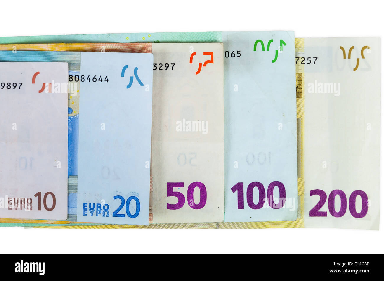 Set of euro banknotes isolated on white background with clipping path ...