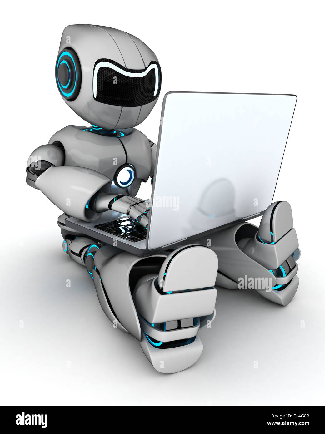Robot working on laptop (done in 3d Stock Photo - Alamy