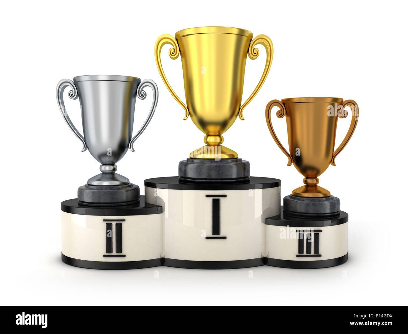 Three cup and podium (done in 3d Stock Photo - Alamy