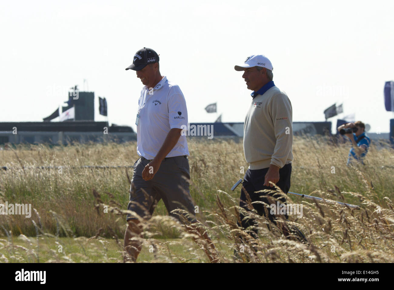 Tom Watson and caddy during a practice round in the 2013 British Open ...