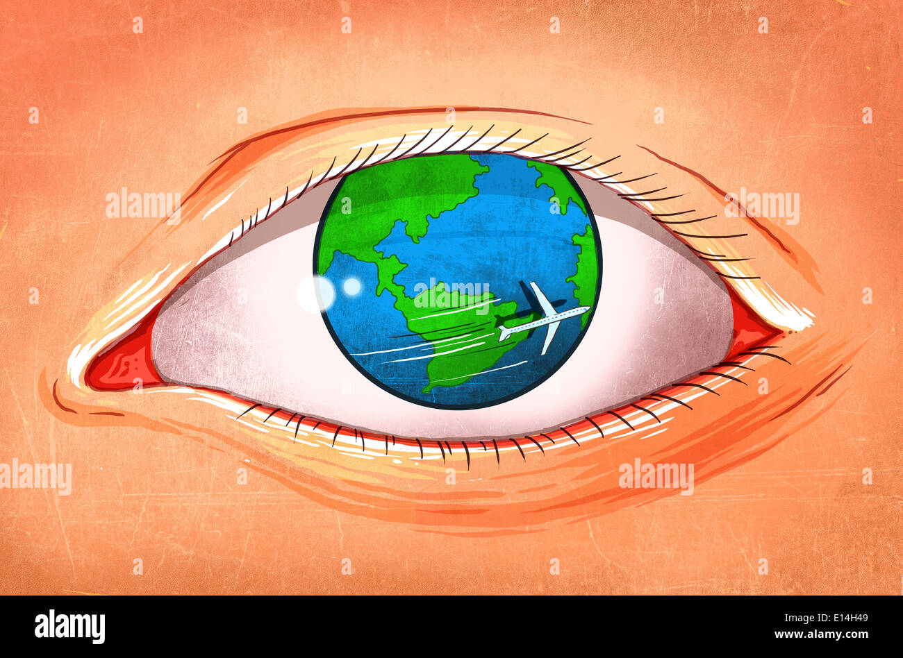 Illustrative image of airplane rotating around eyeball representing ...