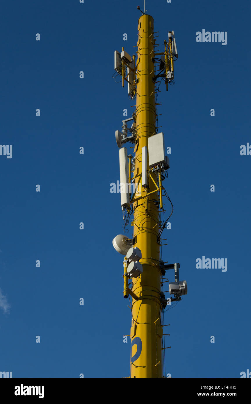 A cellular communication tower with many antennas in Queretaro, Mexico ...
