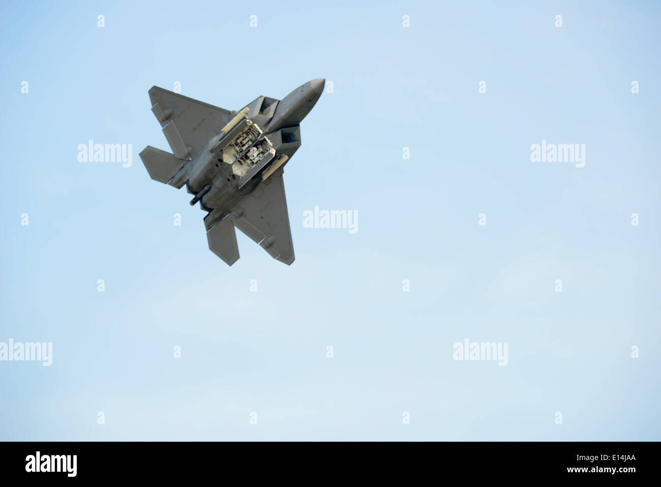 A US Air Force F-22 Raptor stealth fighter aircraft during an aerial ...