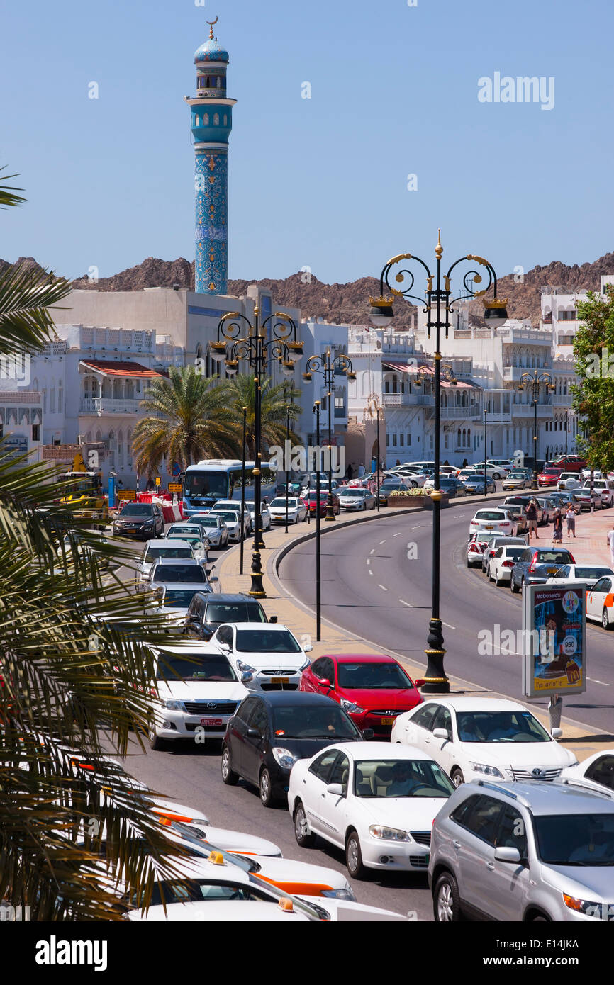 Muscat Oman heavy traffic one way on the Waterfront and Corniche with ...