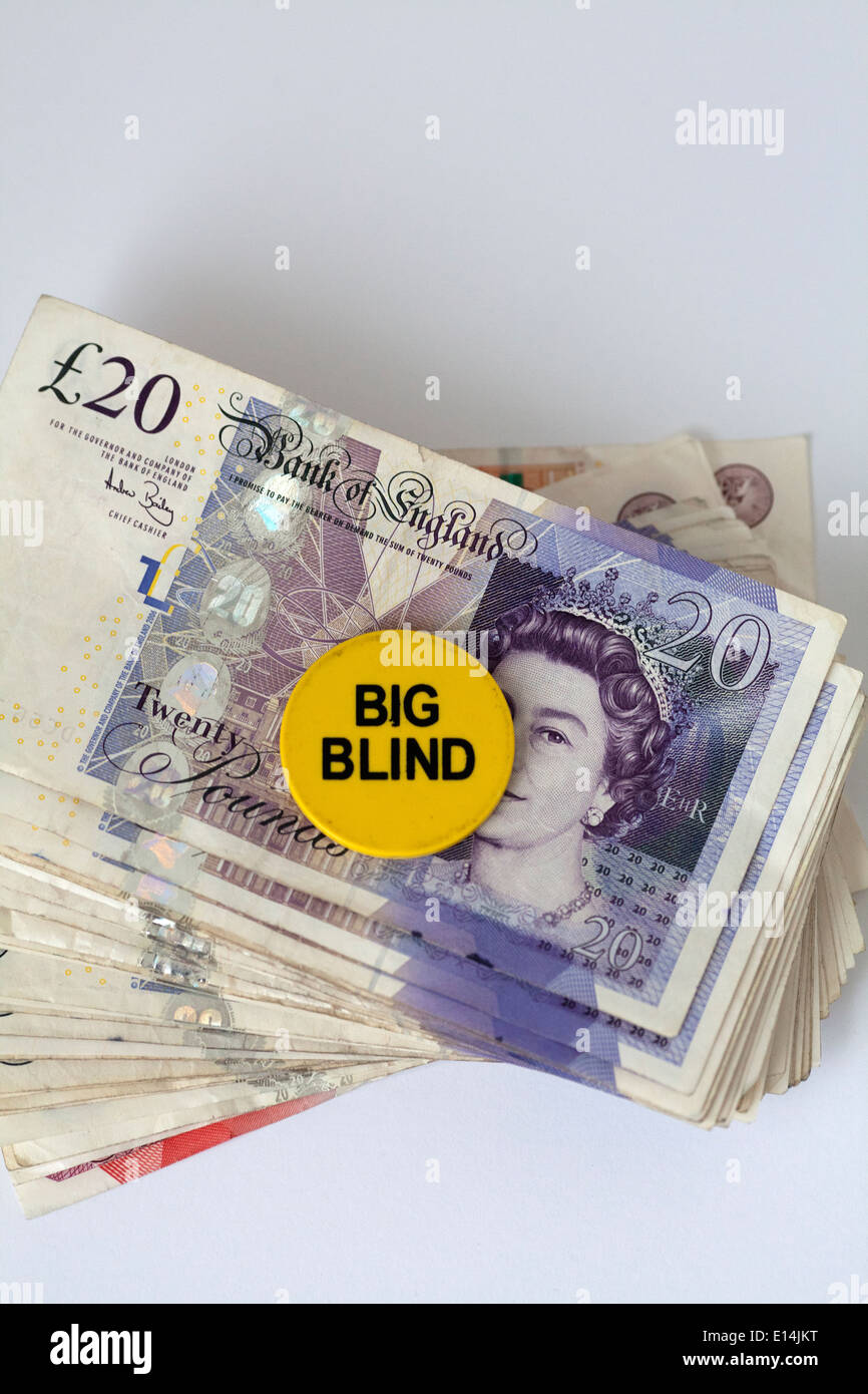 Big Blind Chip on Stack of Notes - UK Stock Photo - Alamy