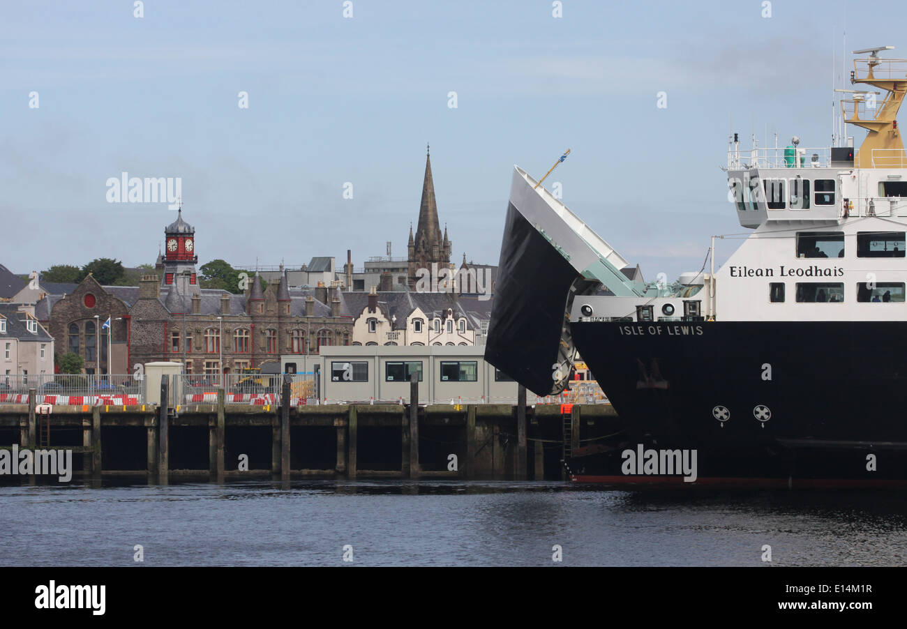 Calmac ferry MV Isle of Lewis departing Stornoway Scotland May 2014 ...