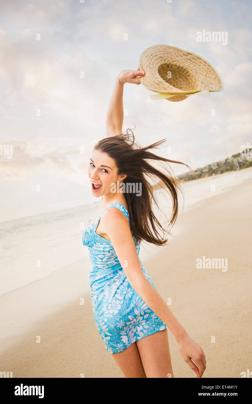 Woman wind beach rear view dress hi-res stock photography and images ...