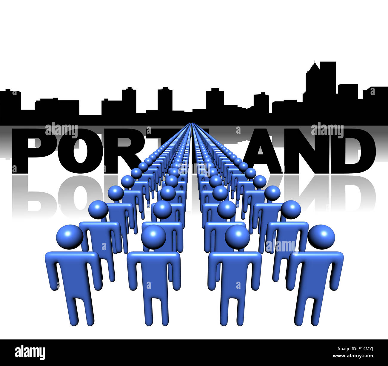Lines of people with Portland skyline illustration Stock Photo - Alamy