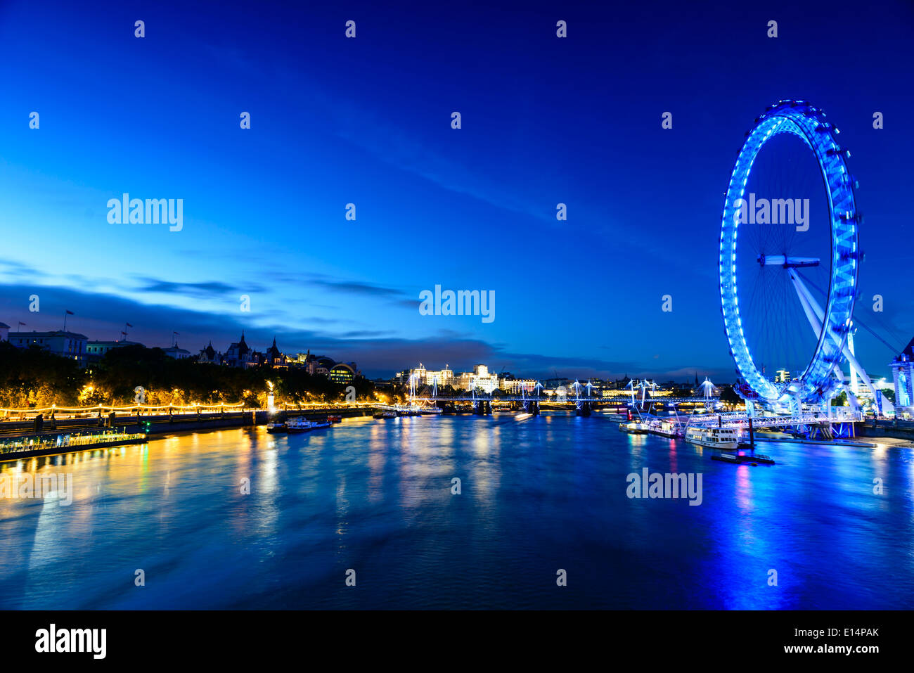 London Eye overlooking river front, London, United Kingdom Stock Photo ...