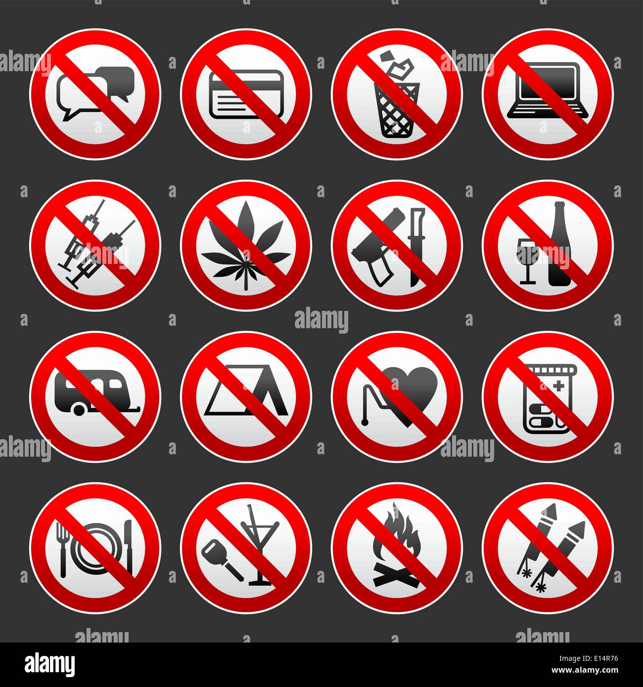 Prohibited symbols on gray background Stock Vector Image & Art - Alamy