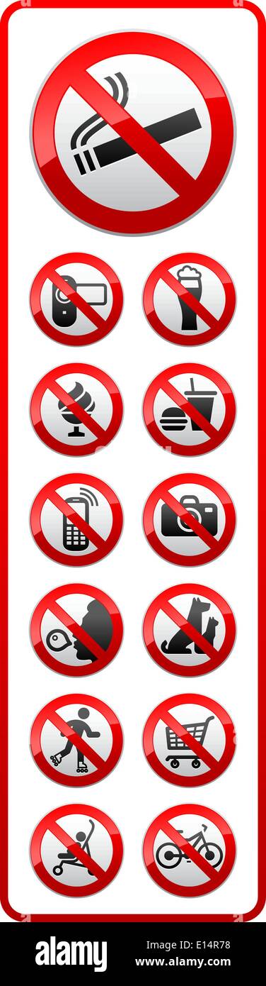 Prohibited symbols, sticky labels on the door for supermarkets, vector ...