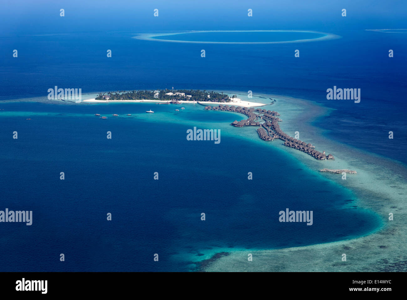 Aerial view, Constance Halaveli Resort, Halaveli, Ari Atoll, Indian ...