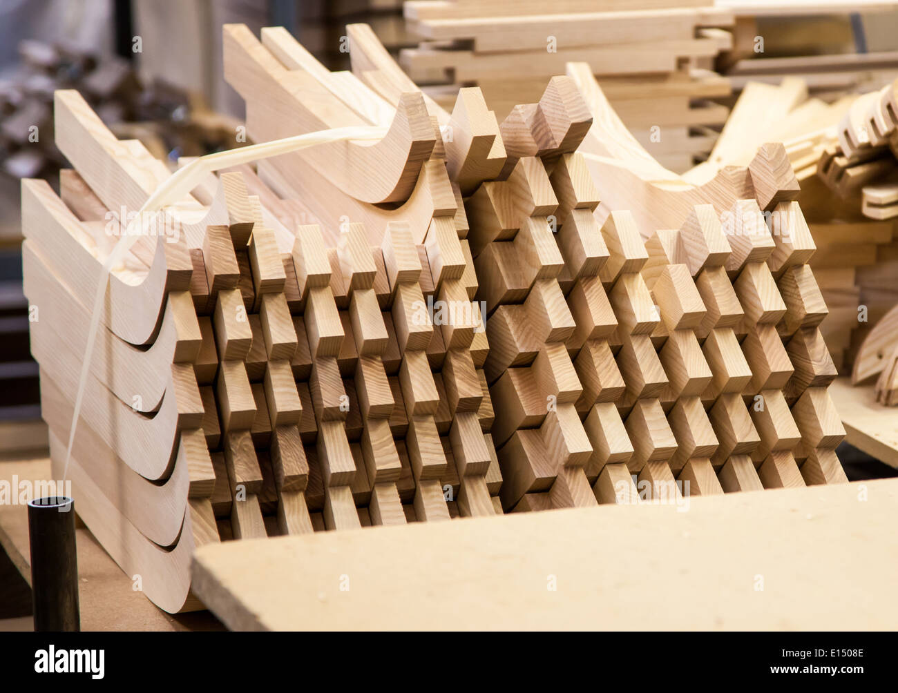 Ash wooden parts for the chassis of a car being built at the Morgan ...