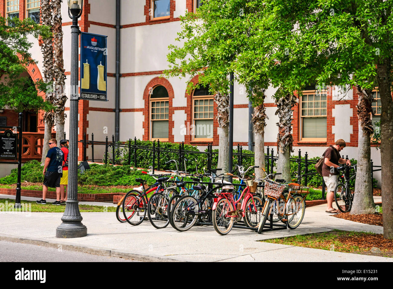 Bicycles outisde Proctor Library on the campus of Flagler College in St ...