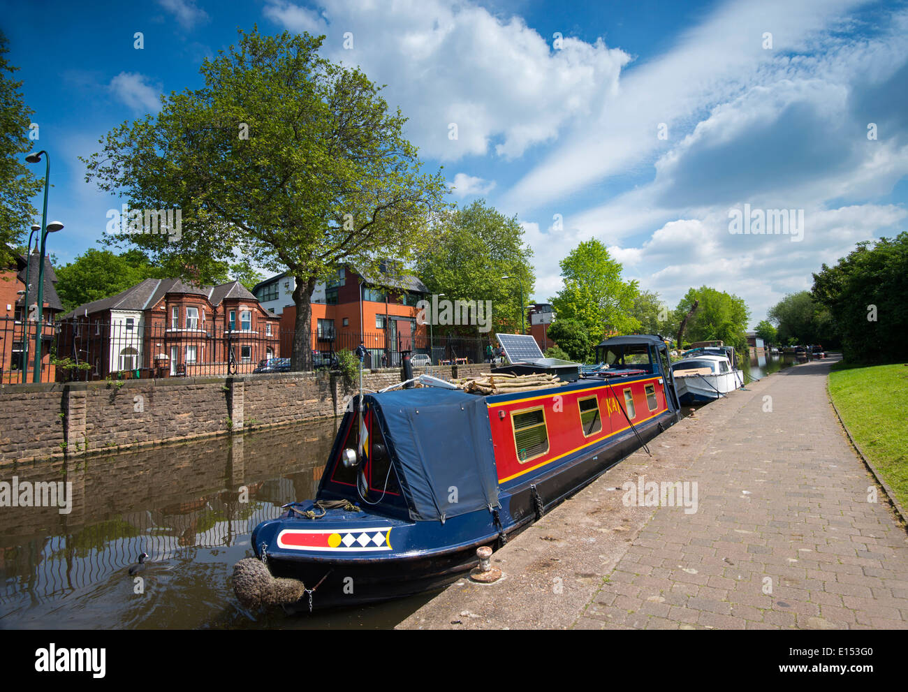 Boats moored on the canal in Nottingham City, Nottinghamshire England ...