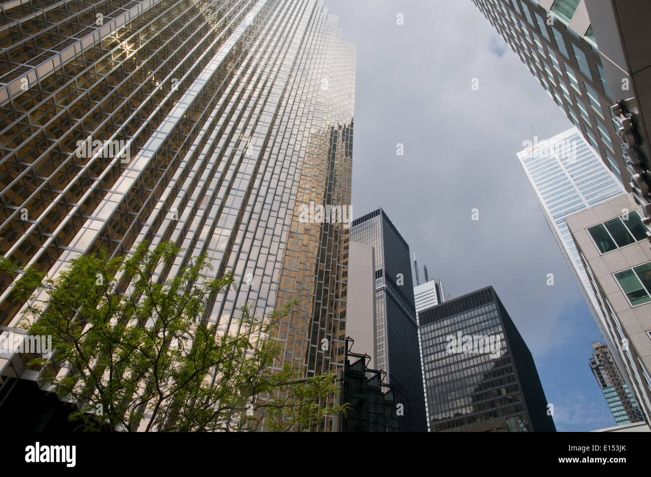 A street view of towering office buildings in Financial District in ...
