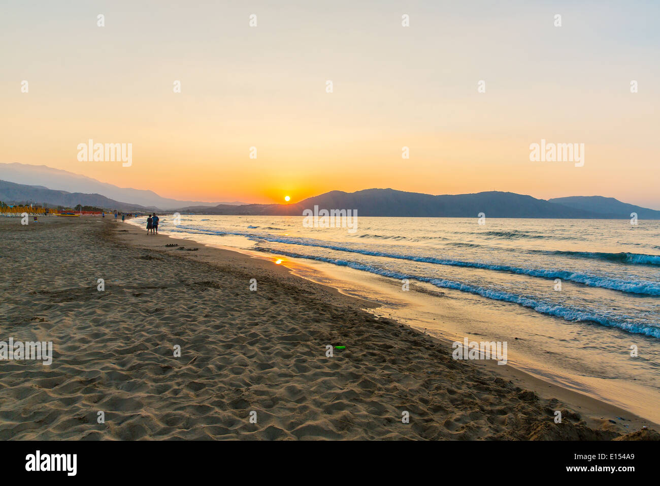 Beach on sunset in village Kavros in Crete island, Greece. Magical ...
