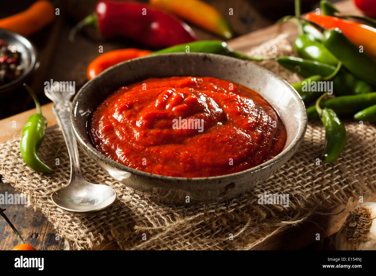 Hot Spicy Red Sriracha Sauce in a Bowl Stock Photo - Alamy