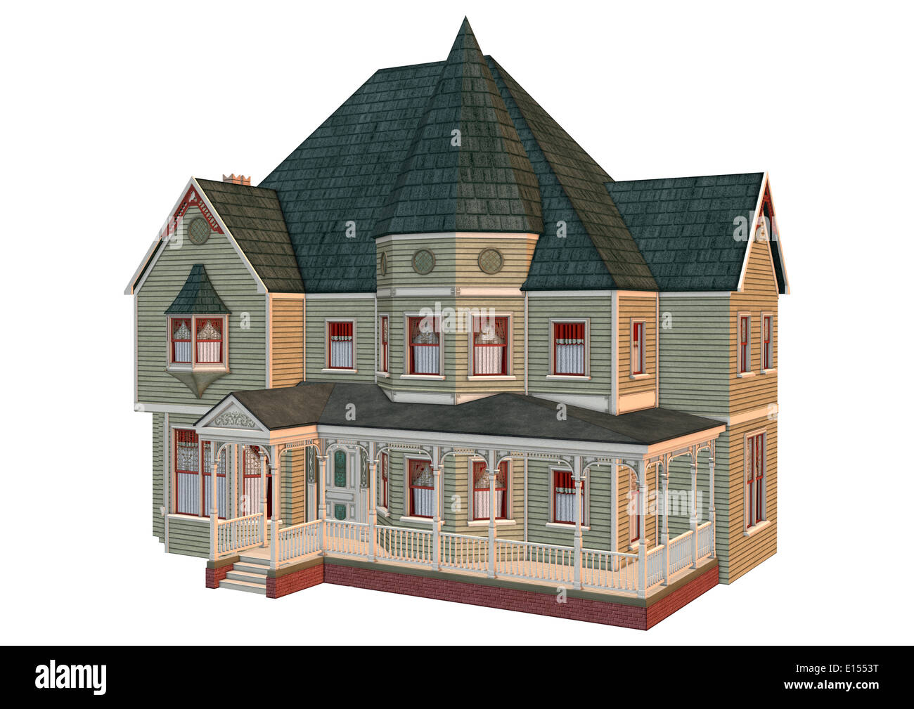 3D digital render of a beautiful Victorian house isolated on white ...