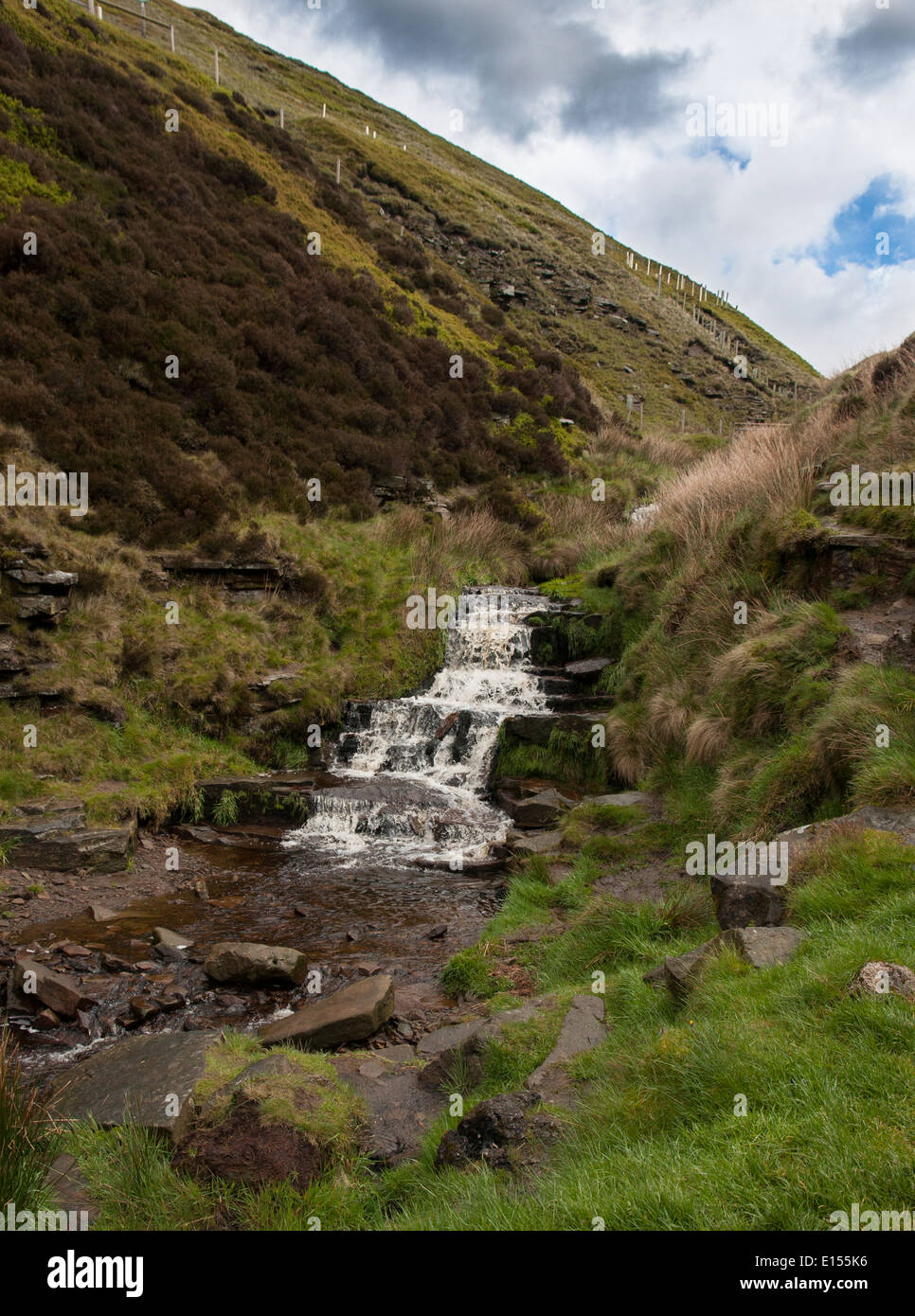 Kinder River waterfall at Nether North Grain Kinder Scout Derbyshire UK ...