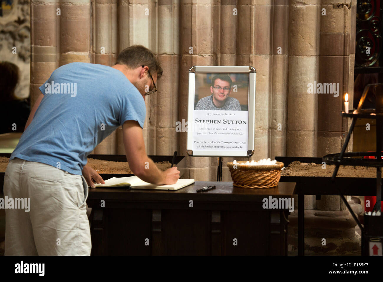 Stephen Sutton Memorial, Lichfield Cathedral. Pictured a young man ...
