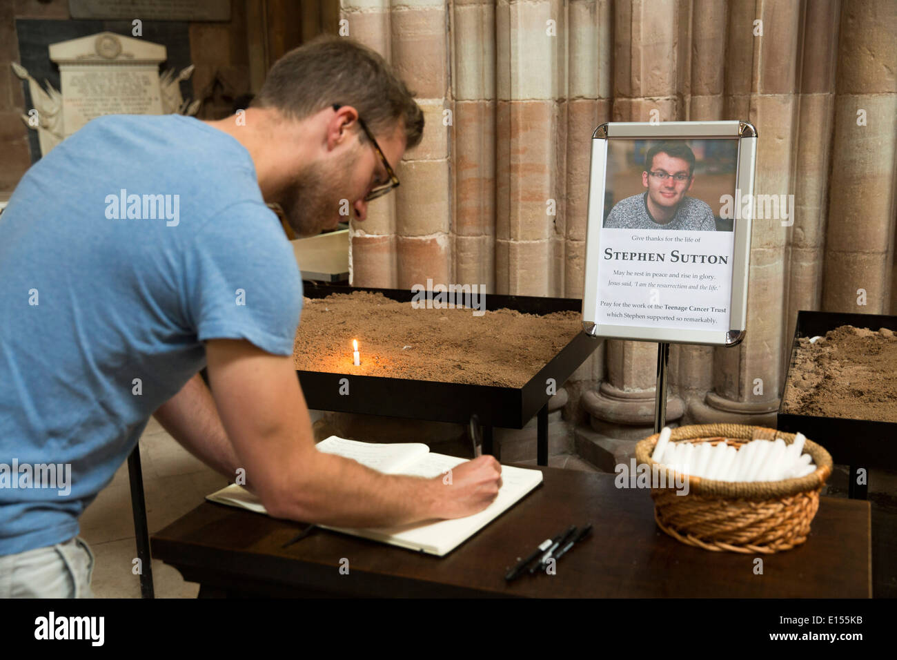 Stephen Sutton Memorial, Lichfield Cathedral. Pictured a young man ...