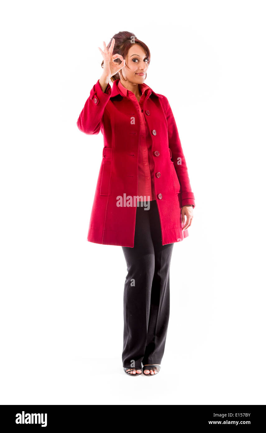 Indian young woman showing ok sign Stock Photo - Alamy