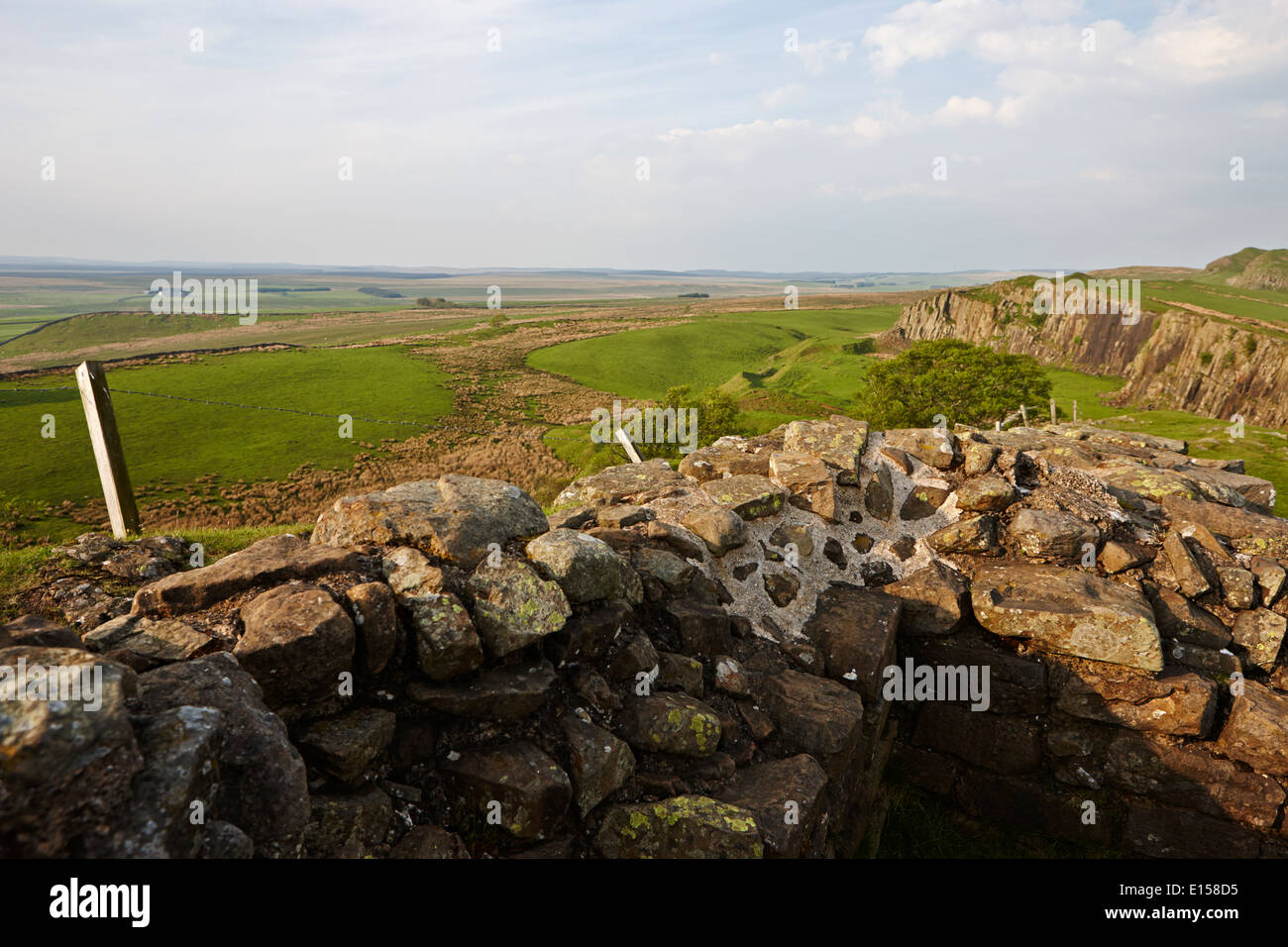 looking down from a turret section of hadrians wall at walltown crags ...