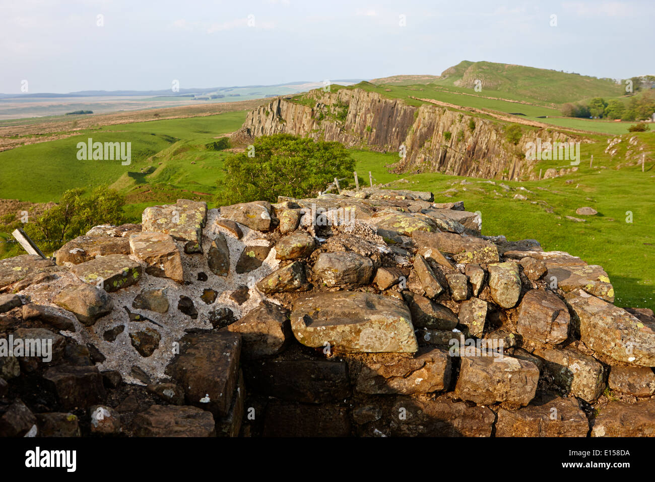 looking down from a turret section of hadrians wall at walltown crags ...