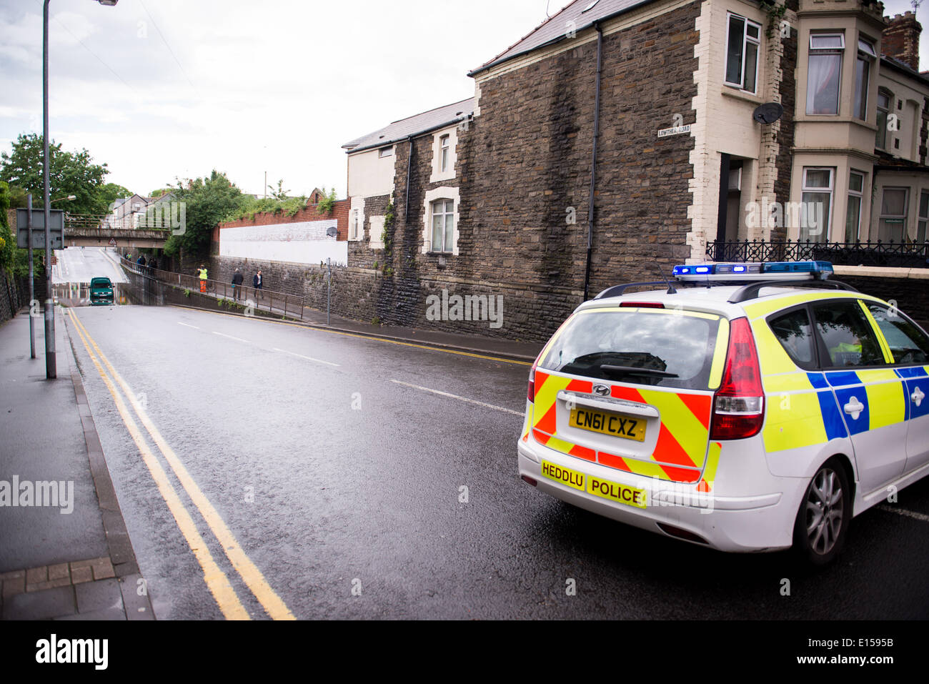 Cardiff, Wales, UK. 22nd May 2014. Heavy rain has caused flooding in ...